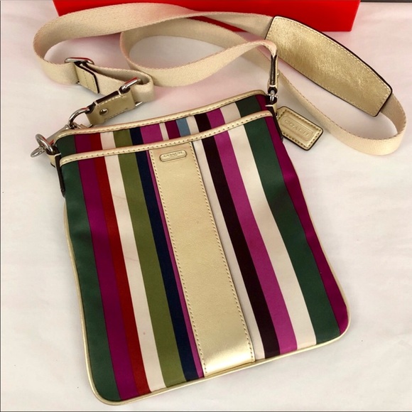 Coach | Bags | Coach Colorful Stipe Satin Crossbody | Poshmark